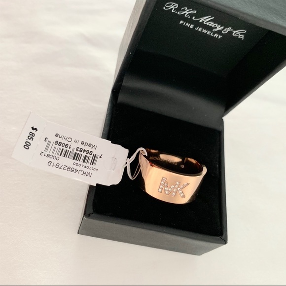 Michael Kors | Jewelry | Nwt Authentic Mk Rose Gold Tone Pave Logo Ring ...